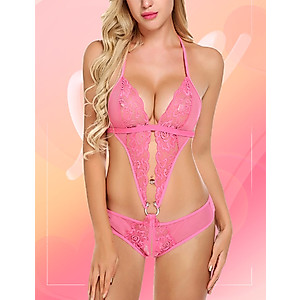 Avidlove Women Deep V Lingerie Lace Teddy One Piece Babydoll Mini Bodysuit