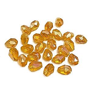 LIMAOLLY Crystal Glass Beads Teardrop Vertical Hole Faceted Shape Crystal AB Spacer Beads for Jewelry Making DIY Bracelet Necklaces Pendant Handmade Decorations (Orange AB, 6x8mm)