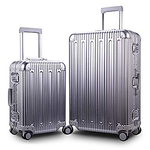 TRAVELKING All Aluminum Luggage Carry On Spinner Hard Shell Suitcase Lightweight Metal Suitcases 20“ & 28 Inch Luggage Set