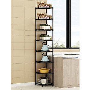 ZANIYO Kitchen Corner Shelf Rack, Multi-layer Pot Rack Storage Organizer Stainless Steel Shelves Shelf Holder (8 Tier)