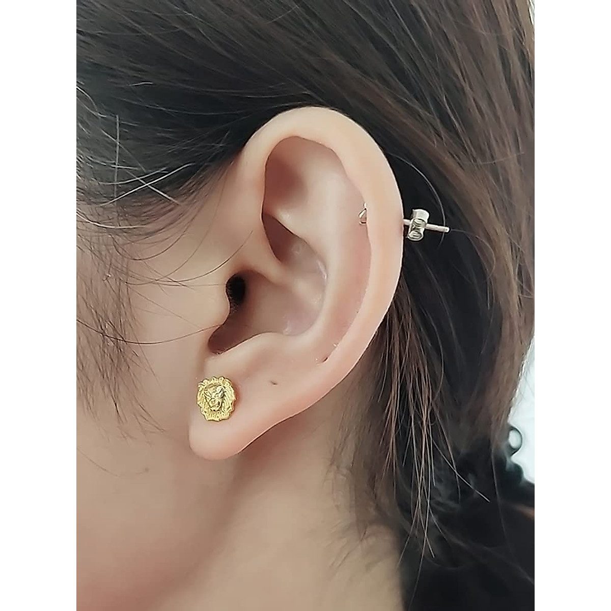 OIDIMS Lion Stud Cartilage Earrings for Women Men Screw Black Small 925 Sterling Silver Punk Animal Crown Personalized Punk Tiny Animal Helix Tragus Dainty 18g Body Piercing Barbell Jewelry Gift Xmas