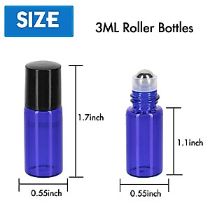 ZEJIA 3ml Roller Bottles 24Pack Cobalt Blue Thick Glass Essential Oil Roller Bottles Stainless Steel Roller Ball with 2 Droppers