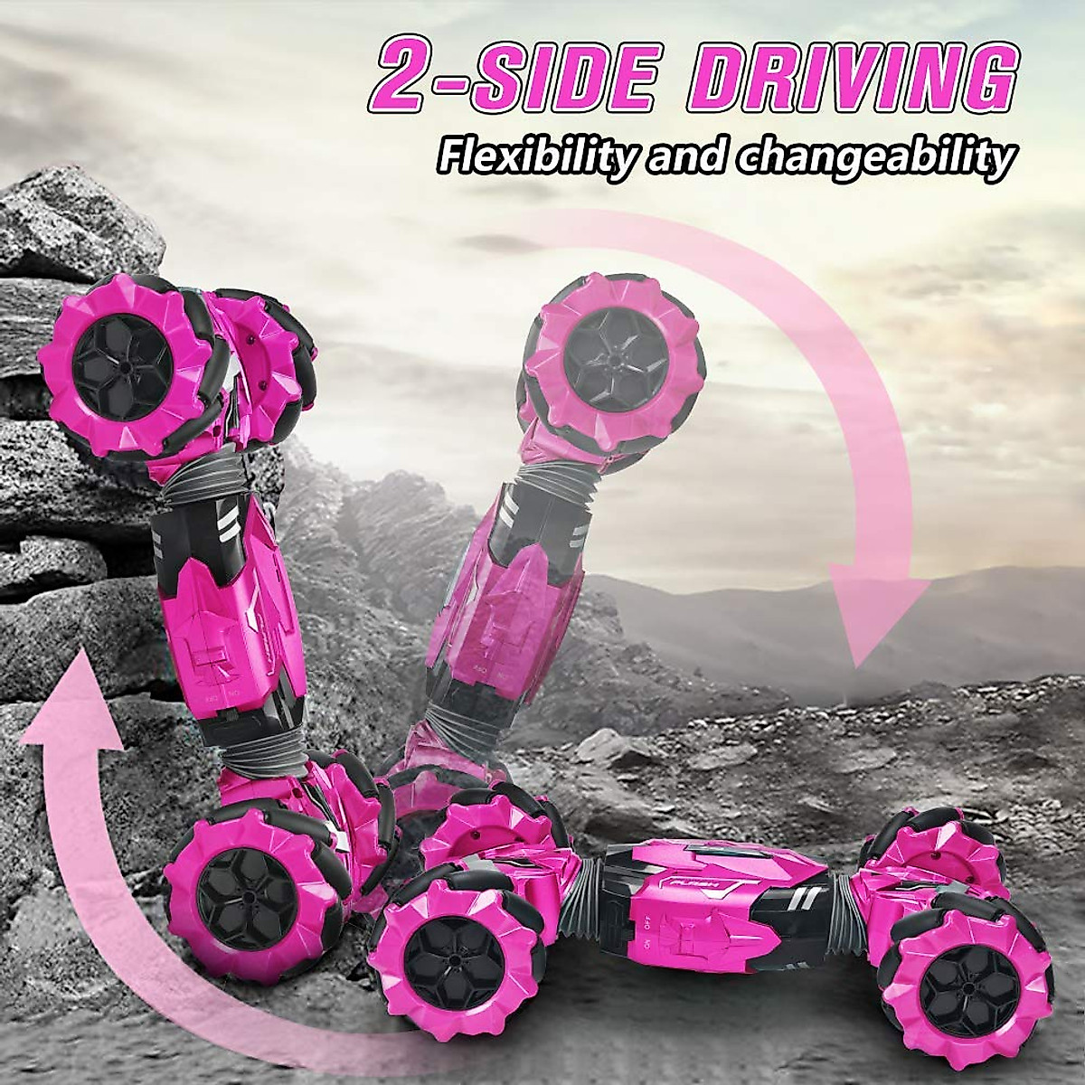 NQD Gesture Sensing Remote Control Car for Boys 1:14 Scale Transform RC Stunt Car 25Km/h Double Sided Rotate 360° Flips with Lights Music Birthday Xmas Gifts for Boys, Green