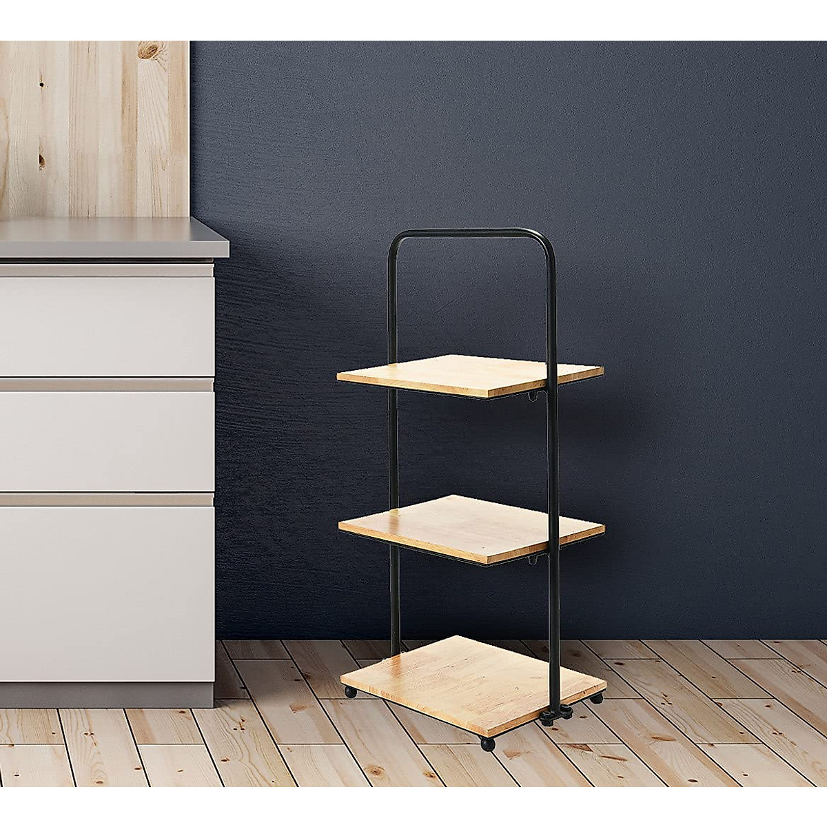 Creative Co-Op Modern Decorative 3 Shelves Solid Wood Kitchen Coffee or Tea Station and Plant Holder, Black Tiered Tray