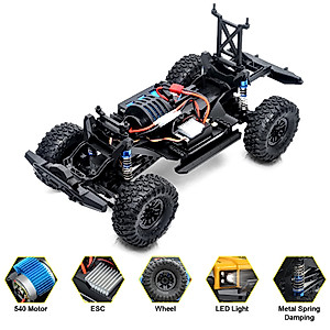 Desdoni RC Cars RC Crwaler 1/10 Scale RTR Remote Control Car 4WD 2.4GHz Brushed Offroad Racing Hobby Grade Model Vehicle with LED Lights 2Pcs Battery Toy for Kids and Adults