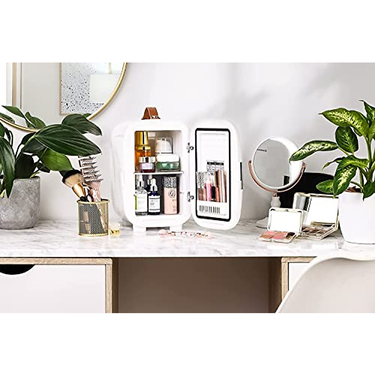 Subcold Pro6 Luxury Mini Fridge Cooler 6 Litre / 8 Cans AC & Exclusive USB Power Option Small Portable Fridge For The Office, Bedroom, Car, Skincare & Cosmetics Chequer White