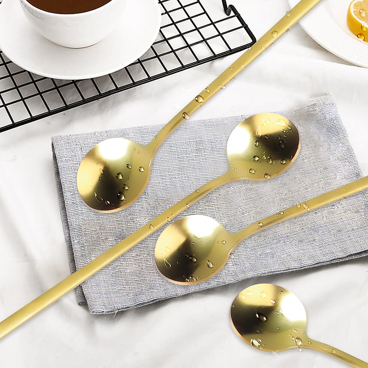 Coffee Spoons, Espresso Spoons, Small Coffee Spoons Set, 4 PCS 6.7 Inches Stainless Steel Bar Spoons, Gold