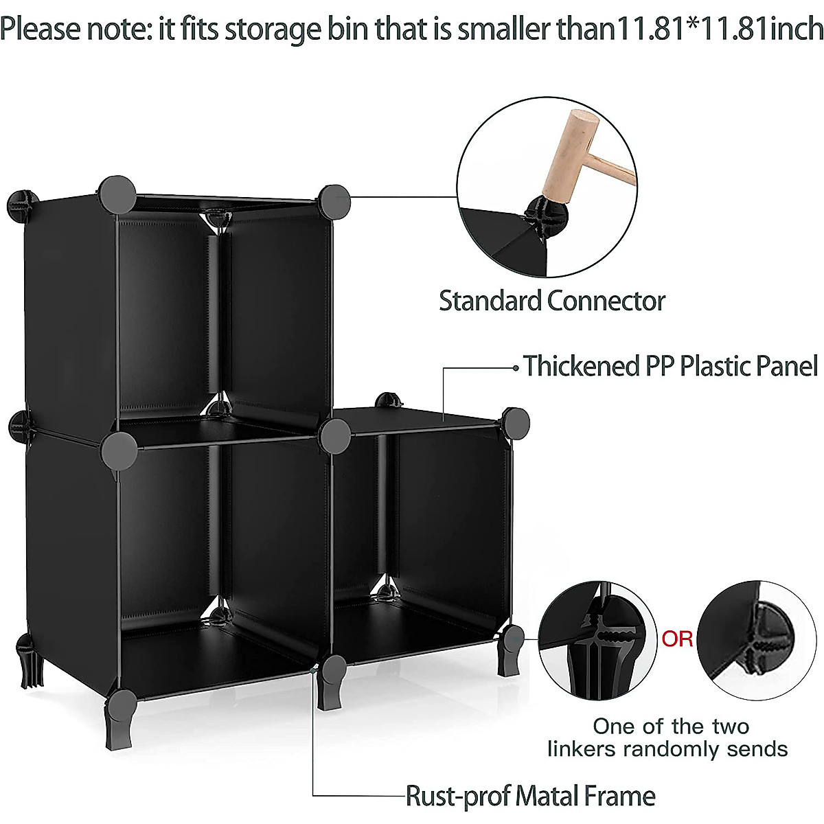 Anenz Cube Storage Shelves, DIY Plastic Cabinet Organizer - Unit for Closets Bedroom, Playroom, Living Room, Office, Dorm - Black (Set of 3)