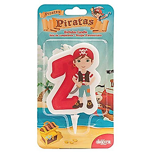 Dekora -345256 Pirate Candle | 2D Pirate Birthday Candle for Children's Cakes - Number 2