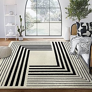 Abani Geometric Beige/Black Area Rug -6'x9' - Modern 3D Lines Design - Deco Collection - Easy to Clean - Durable for High Traffic Areas - Bedroom, Office & Kitchen - Medium Pile