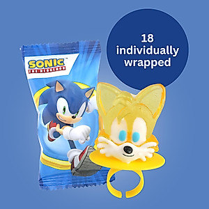 Imaginings 3 Sonic the Hedgehog Individually Wrapped Lollipop Rings, Knuckles and Tails Decorated Candy, Birthday Party Favors, 18 Count