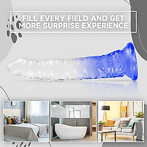 7.7 Inch Realistic Dildo, Clear Silicone Blue G-Spot Stimulation Adult Toy, Soft Jelly with Strong Suction Cup, Giant Anal Toy, Suitable for Women/Men/Gay