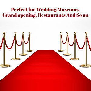 6 Pieces Velvet Stanchion Rope Bulk 4 Feet Party Crowd Control Barrier Safety Velvet Rope with Gold Hook for Movie Theater Opening, Hotel, Carpet, Not Include Stanchion Post(Red)