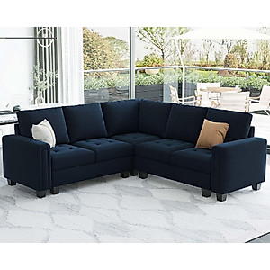 Belffin Velvet Modular Sectional Sofa Convertible Sectional Sofa Couch with Reversible Chaise L Shaped 4 Seater Corner Sofa Couch Blue