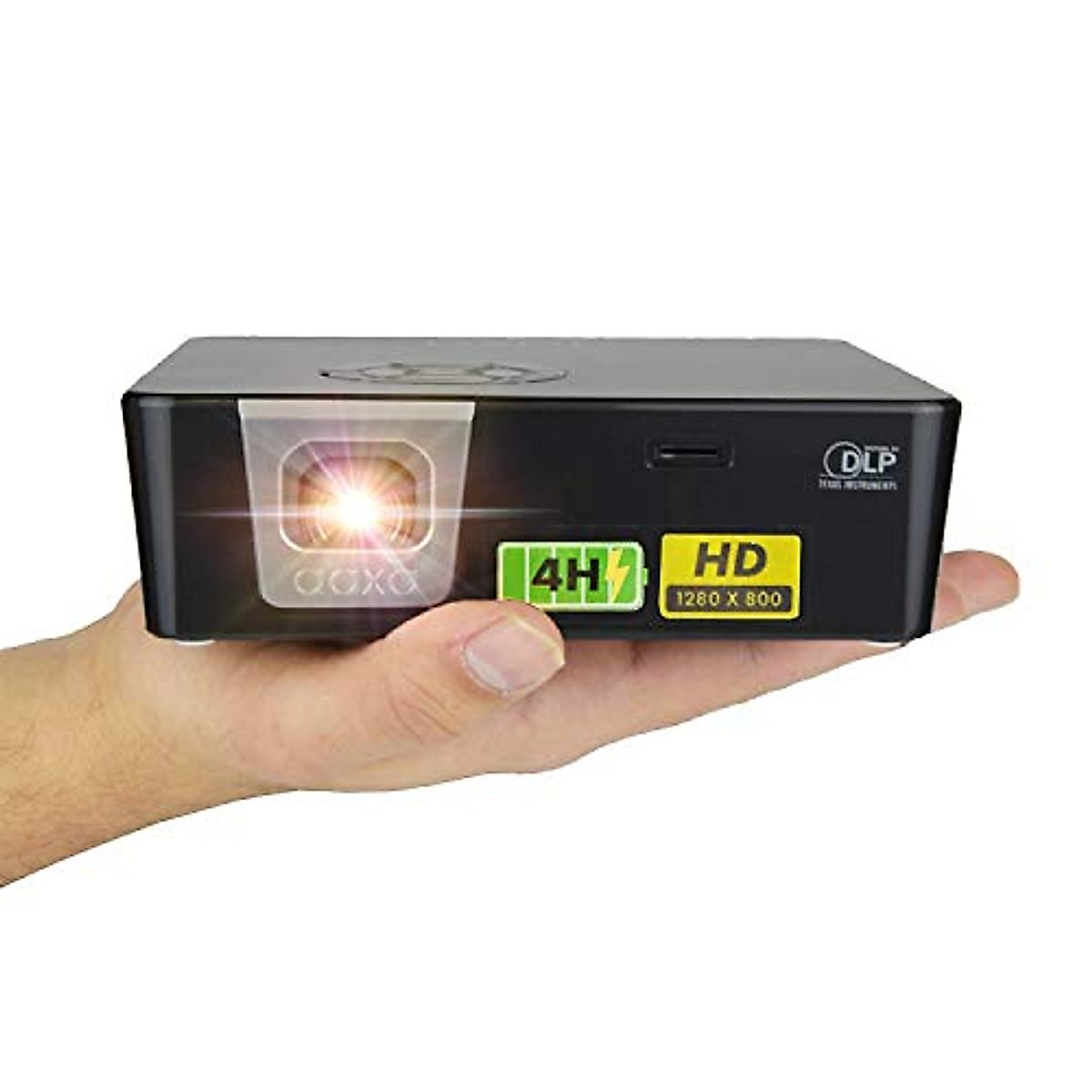 AAXA P6X 1000 Lumen Battery Projector, 4 Hour Battery, Portable Mini Projector, DLP 1080p Support, 30000 Hours LED, Powerbank, HDMI/USB/microSD Input, Worlds Brightest Battery Pico Projector (Renewed)
