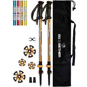 G2 Trekking Hiking Poles Telescopic/Aluminum Alloy/Comfort BMM Handle/Auto-Adjustable Strap/Quick Flip Lock/Snow Baskets Attached (Pack of 2 Poles), Orange