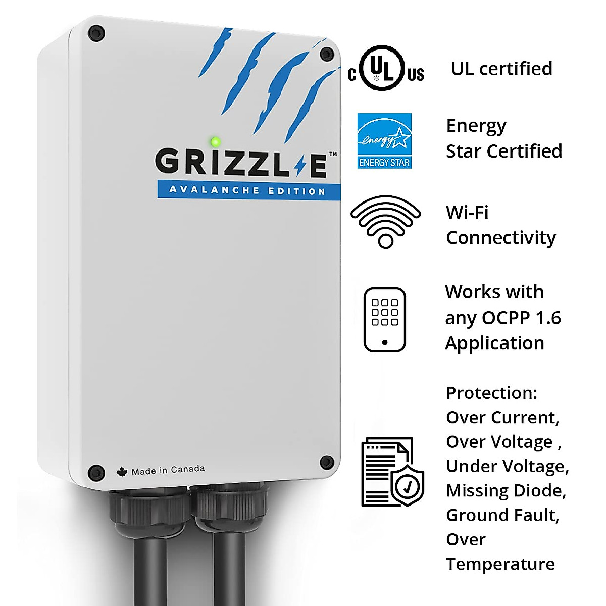 Grizzl-E New Level 2 Smart EV Charger, 16/24/32/40 Amp, NEMA 06-50/14-50 Plug, 24 feet Premium, Indoor/Outdoor Car Charging Station (White, NEMA 06-50)