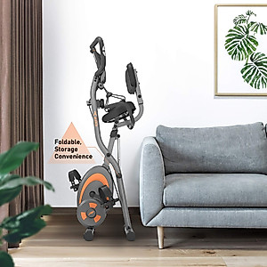 leikefitness Folding Stationary Bike Recumbent Exercise Bike w/Arm Resistance Bands-Pulse Sensor-LCD Monitor and Easy to Assemble Indoor Cycling Bike 2280 (GREY)