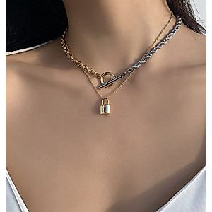 BAMERAL 18K Oval Link Chain Choker Paperclip Necklace Toggle Clasp Silver Rope Chain Short Layering Necklace Jewelry for Women 16''