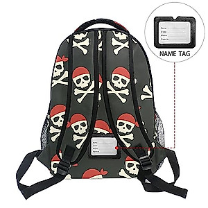 ZENWAWA Pirate Skulls Kids Backpack with Name Tag Slot Big Capacity School Bag Simple Modern 16 IN