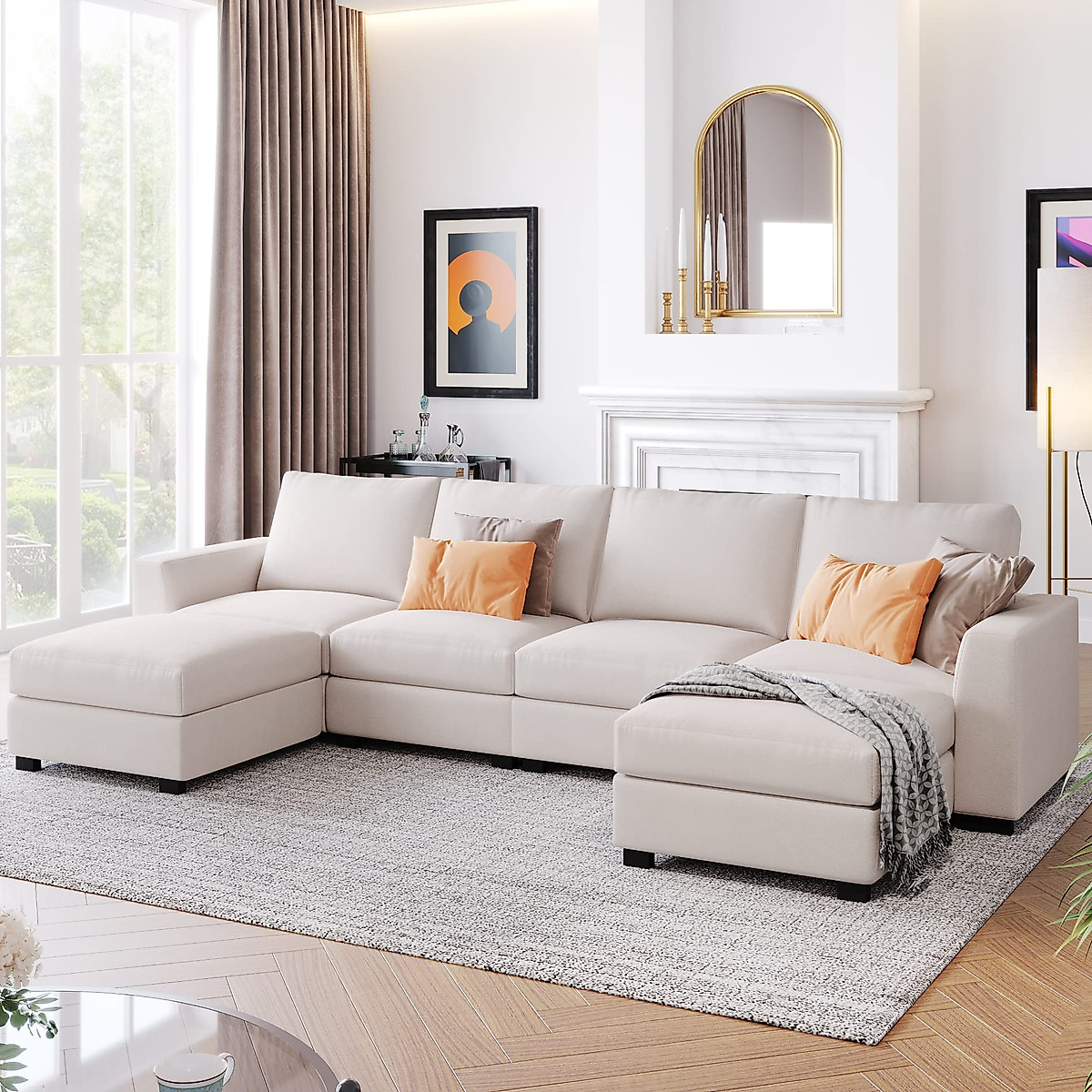 KLMM Modern 3 Pieces U Shaped Sectional Sofa,Chaise Lounge Couch with Removable Ottomans,for Apartment Living Room Furniture Sets (Beige@y)