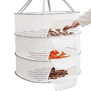 QmjdDymx Herb Drying Rack 3 Layer Hanging Herb Drying Bags Net Collapsible Mesh Sock Drying Rack with Zipper Opening Household Hanging Shelves(White,40x60cm)