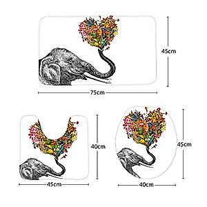 Amagical Colorful Elephant Flowers Decor 16 Piece Bathroom Mat Set Shower Curtain Set Bathroom Mat Contour Mat Toilet Cover Shower Curtain with 12 Hooks