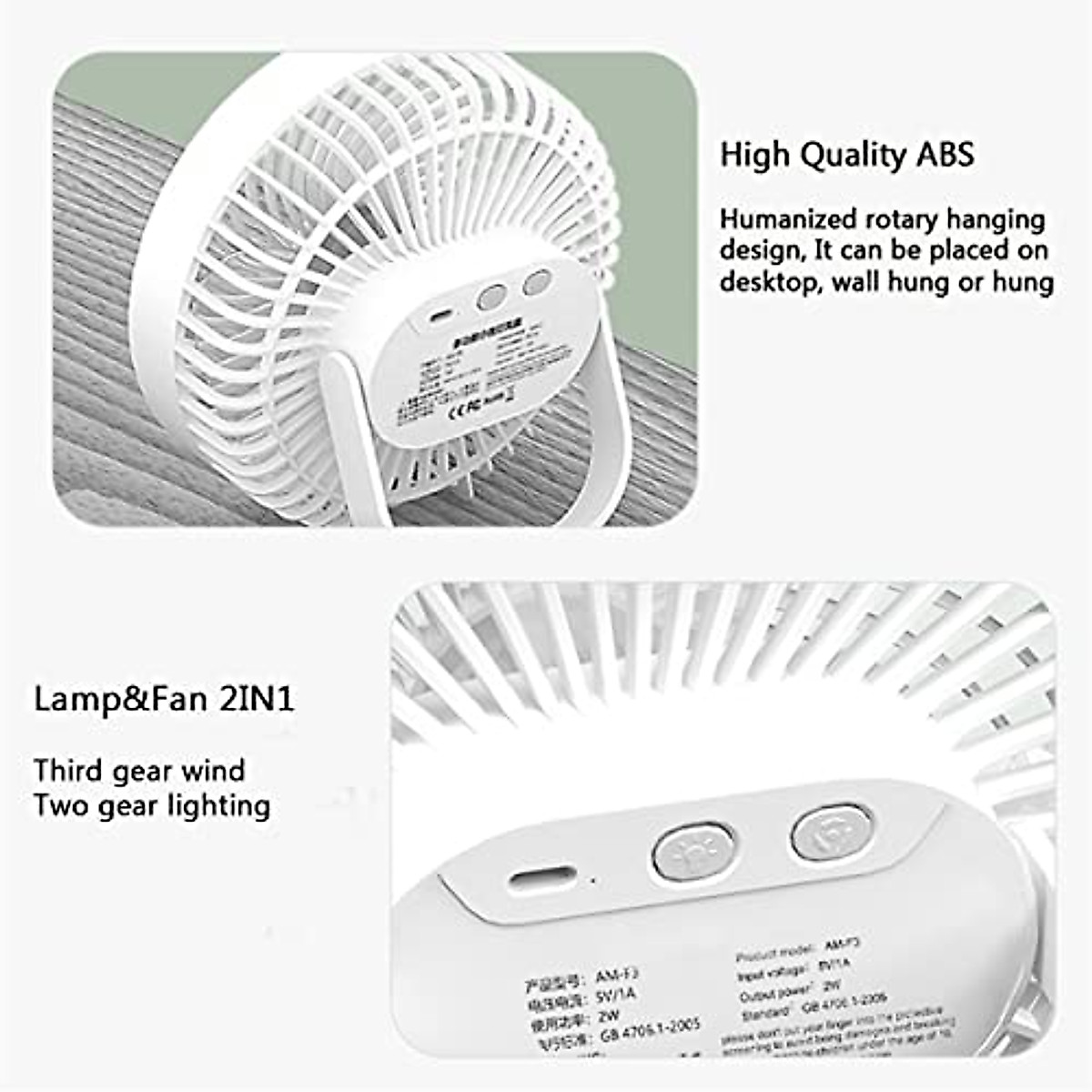 HAIDOLIANG Personal Desk Fans,7 Inch Table Fans,USB Rechargeable Portable Fan with LED Lights,3 Speeds Quiet Battery Operated, Baby Stroller Cooling Fans,Ceiling Mini Fan For Travel Camping Bedroom