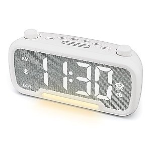 Alarm Clock with Bluetooth Speaker, FM Radio,Bedside Alarm Clock with 2 USB Chargers,Adjustable Dimmer and Volume,12/24H,Snooze,Battery Backup,Plugged in Clock Radio for Adult Kid Heavy Sleeper