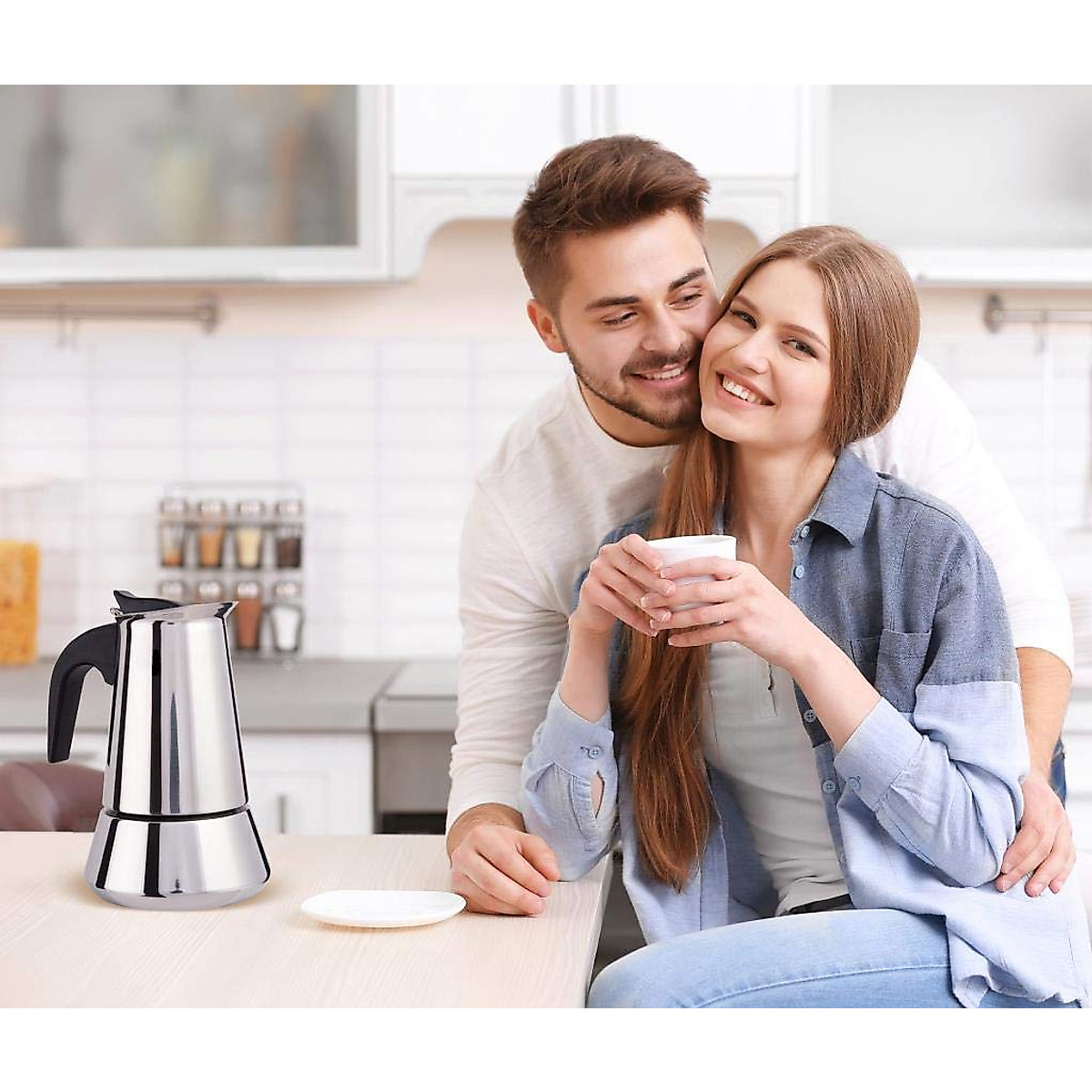 BiggCoffee Stovetop Espresso Maker, Moka Pot, Italian Coffee Maker, Coffee Percolator, Stainless Steel Moca Pots, 4 Cups Coffee Maker 6.76 oz/200Ml (Silver, Black)