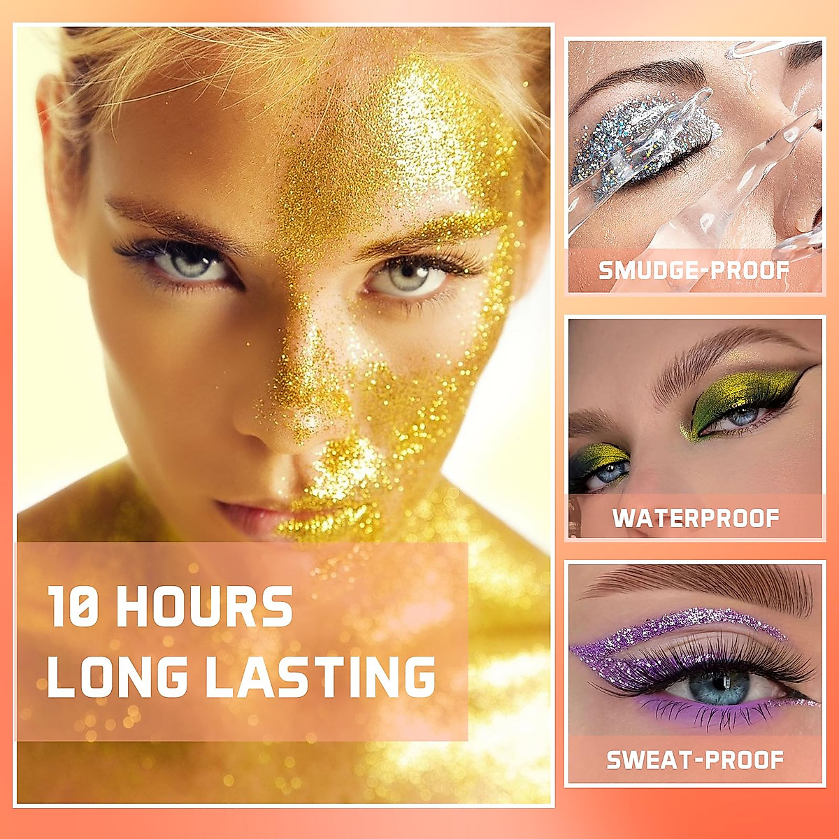 Colorful Liquid Eyeliner Set, 10 Colors Metallic Shimmer Glitter Eyeshadow, Long Lasting Waterproof Sparkling Eyeliner Eye Shadow