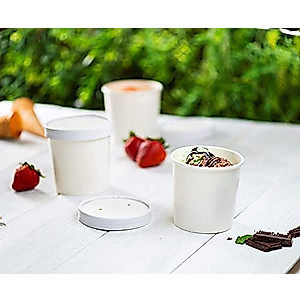Comfy Package 12 oz. Paper Food Containers with Vented Lids, to Go Hot Soup Bowls, Disposable Ice Cream Cups, White - 25 Sets