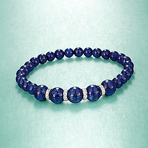 Ross-Simons 6-8mm Gem Bead Stretch Bracelet with .24 ct. t.w. Diamonds in Sterling Silver