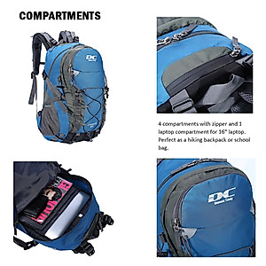 Diamond Candy Waterproof Hiking Backpack for Men and Women, Lightweight Day Pack for Travel Camping, Blue, 40L