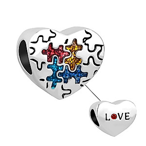Chili Jewelry Autism Awareness Charm Heart Beads Compatible With Pandora Charms Bracelets