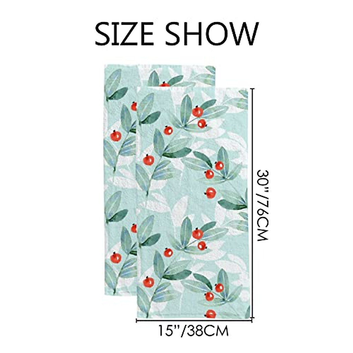 Hand Bath Towels 2 Pack Watercolor Green Red Leaves Absorbent Face Fingertip Towels for Bathroom Kitchen Gym Spa Soft Hair Drying Cloth Quick Dry, 30 x 15 Inch