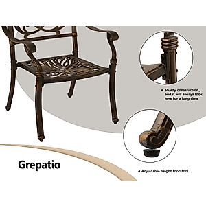 Grepatio 3 Piece All Weather Cast Aluminum Dining Set - 2 Patterned Back Chairs, 1 Bistro Table with Umbrella Hole -Outdoor Furniture Dining Set for Patio, Antique Bronze