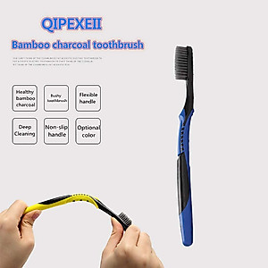QIPEXEII 6 Pack Bamboo Charcoal Toothbrush Ultra Soft Bristled Adult Toothbrush Micro-Nano Manual Toothbrushes with 20,000 Soft Bristled