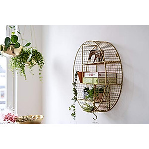 kimisty Gold Round Wall Shelf, 20 Inch Extra Large, Circular Bathroom, Bedroom Floating Shelves, Circle Brass Geometric Wall Art, Boho Metal Wire Mesh Sconce & Crystal Shelf