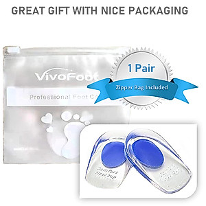 VivoFoot Gel Heel Cups, Shoe Inserts for Plantar Fasciitis, Heel Spur & Achilles Pain Relief, Heel Lift Inserts for Men & Women (Large: Men 7-11) Blue