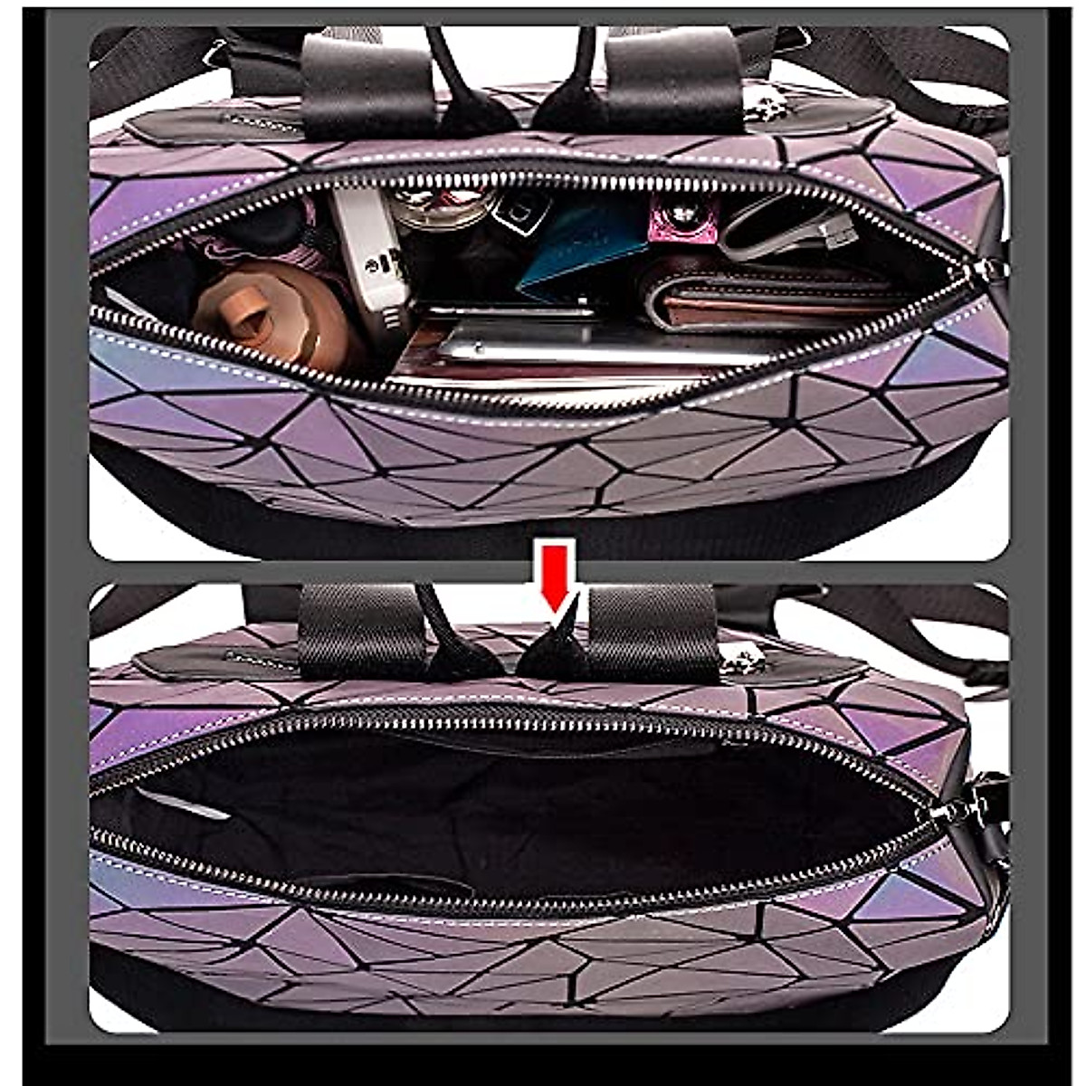 DBMGB Irregular Geometric Luminous Backpack Bag, Reflective Handbags, Noctilucent Totes Shopping Rucksack, Grid Knapsack, for Lady Womens Girls Men,Color 1