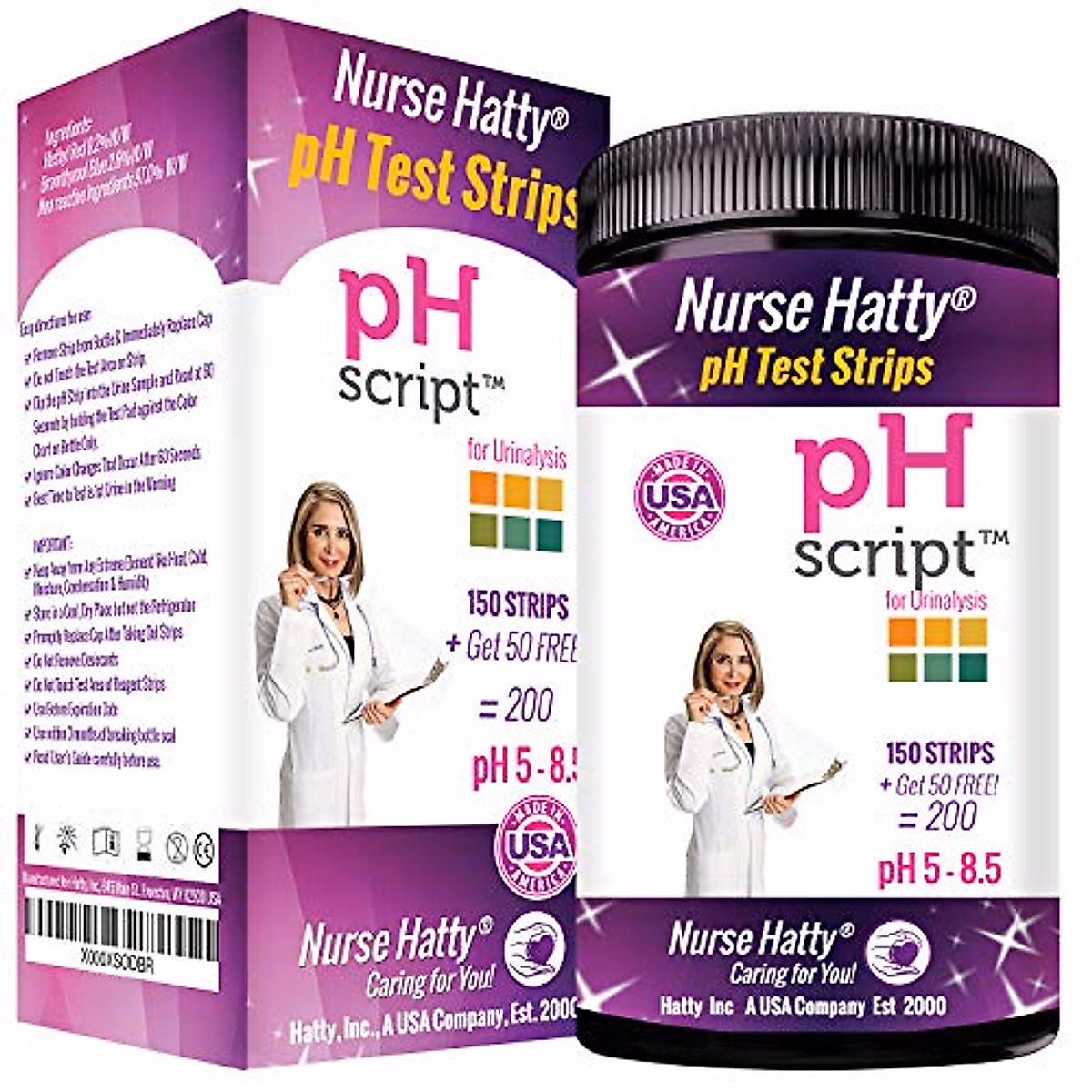 Nurse Hatty® - 200ct. pH Strips w Free App - Made-in-The-USA (Economy Size - Single PAD) - pH Test Strips for Alkaline & Acid Levels for Home & Lab Use + 300+ Pages of Edu Pack - pH Scale of Urine