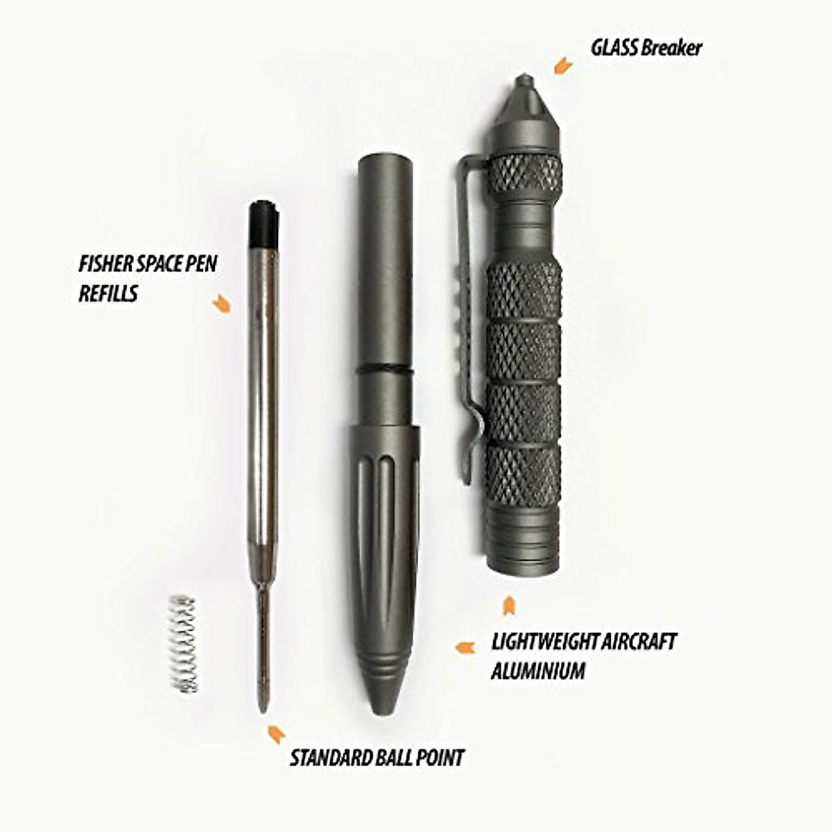Uzi Tactical Pen UZI-TACPEN2-GM Aircraft Aluminum Tactical Pen Multi-Tool Survival Tool, Glassbreaker, Real Ballpoint Pen Miltary & Police EDC - Gun Metal