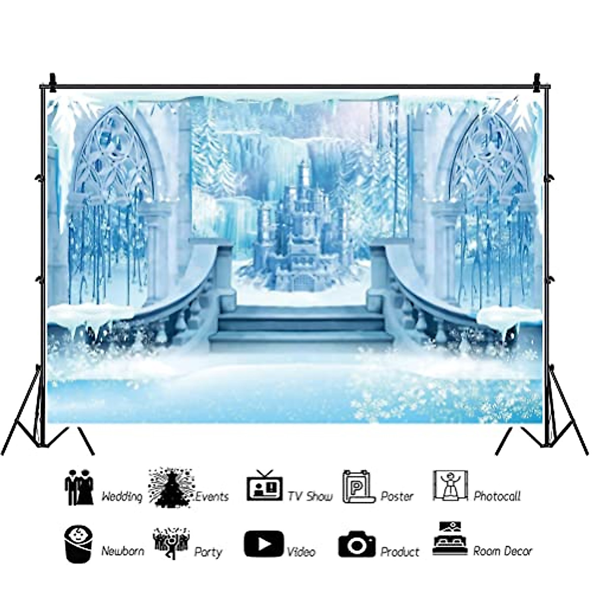 7x5ft Winter Castle Photography Backdrop,Winter Wonderland Frozen Castle Backdrops,Ice Castle Frozen Snowflake Photography Banner Winter Frozen Party Supplies Backdrop