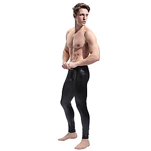 BaronHong Men's Faux Leather Tight Pants Man Night Club Metallic Leggings Long Trousers(black,M)
