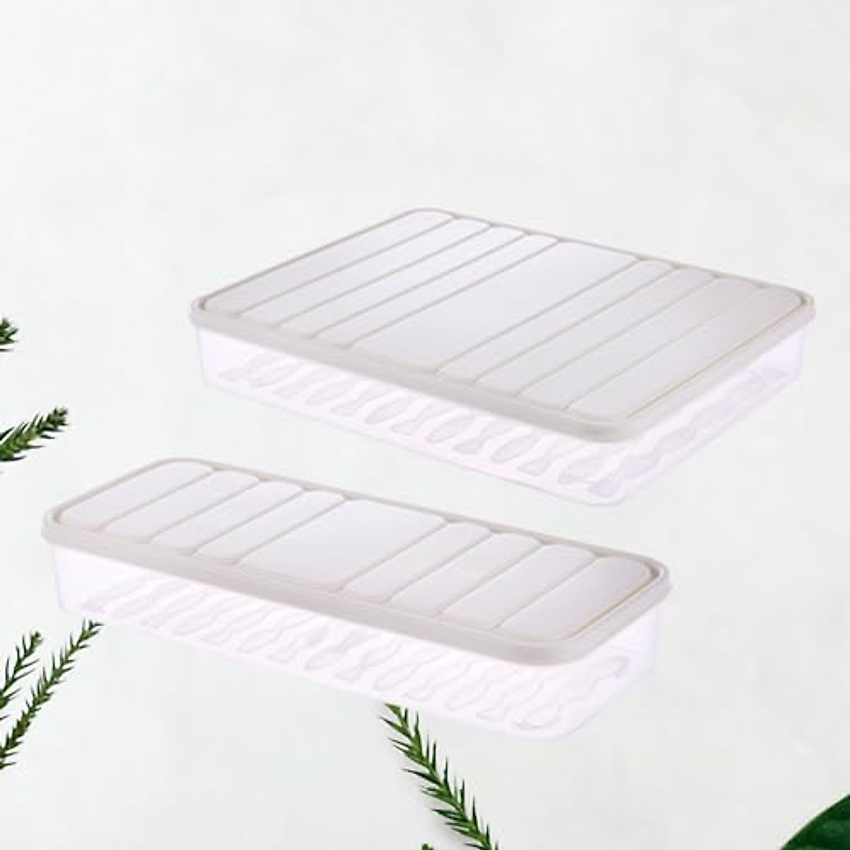 Cabilock 2pcs Food Storage Containers, Plastic Refrigerator Crispers with Lid, Stackable Vegetable Organizer for Kitchen, Freezer Organizer Bins, White (Large+Small)