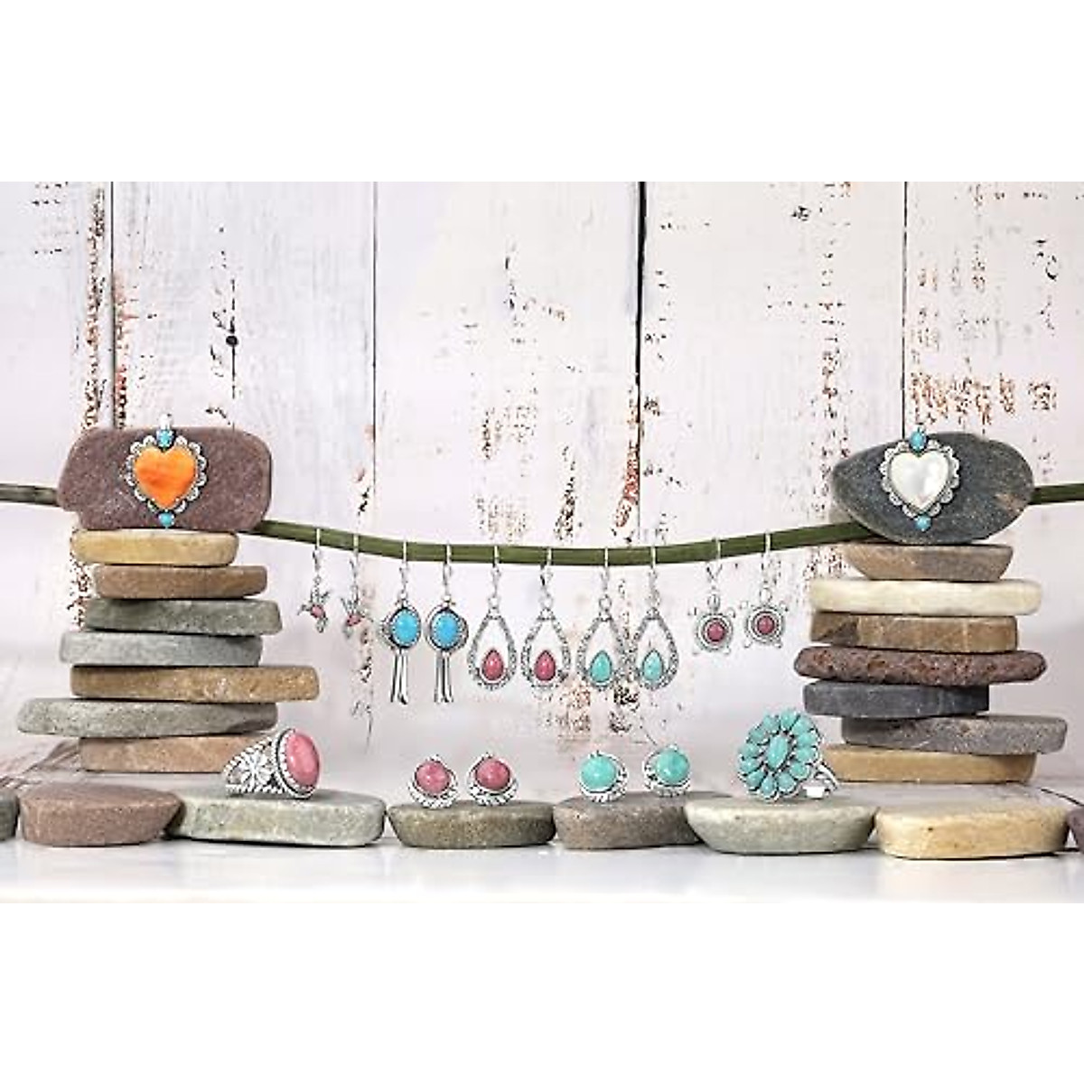 American West Jewelry Sterling Silver Women’s Drop & Dangle Earrings Leaf and Squash Blossom Design Blue/Green Turquoise Gemstone