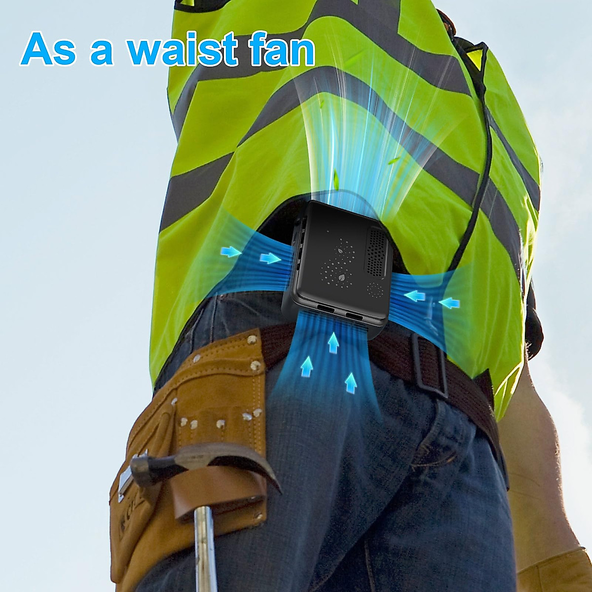 Waist Fan, 3 Speeds Body Fan with 13H Working Time, Rechargeable Under Shirt Fan, 5000RPM Strong Airflow, Wearable Belt Fan Clip on Waist Portable Cooling Fan for Jobsite Farm Gardening Outdoors