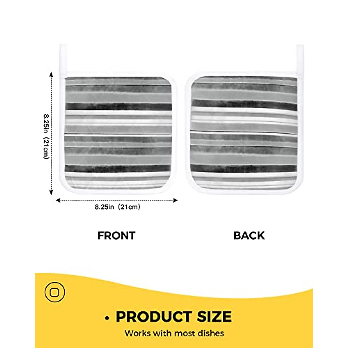 4Pcs Pot Holder with Hanging Loops, Nordic Style Pot Holder Set Cotton Heat Resistant Potholder Kitchen Hot Pads for Baking Cooking 8x8 inches Gray Watercolor Gradient Textured Stripe