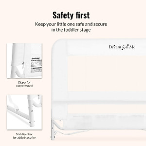 Dream On Me Lightweight Mesh Security Adjustable Bed Rail for Toddler with Breathable Mesh Fabric in White